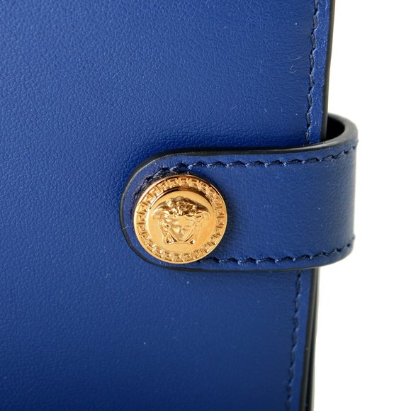 Versace | Bags | Versace Mens Royal Blue 0 Leather Gold Medusa Bifold ...